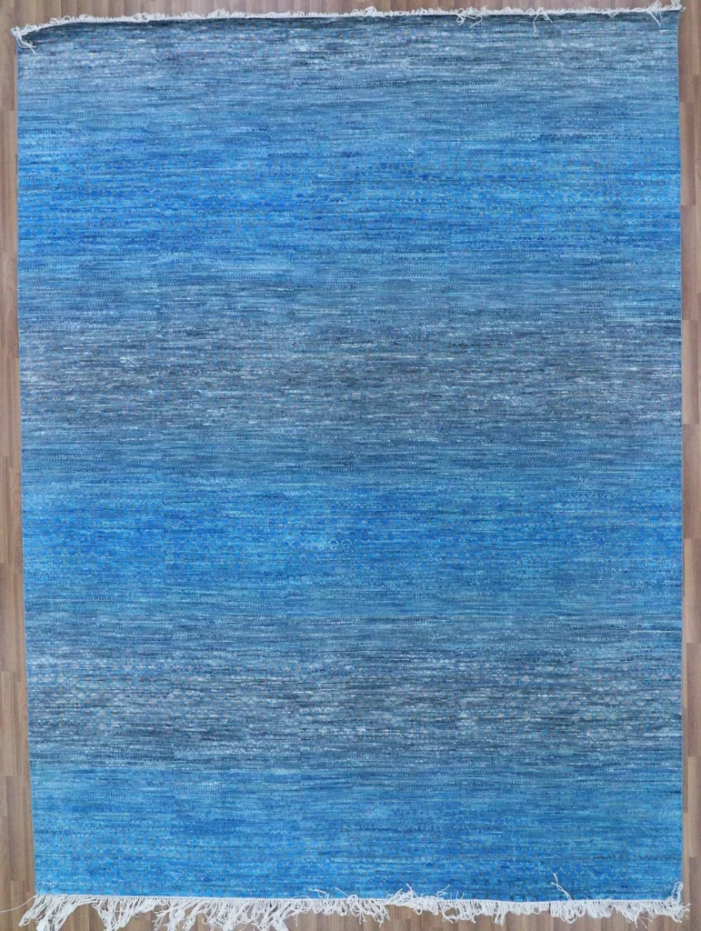 Deep Sky Blue Contemporary Designer Rug Double Hand Knotted NZ Wool Weg ...